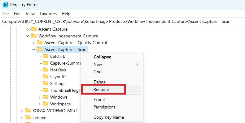 Kofax Capture modules freezing or pop-up windows not displayed - Reset Registry Keys